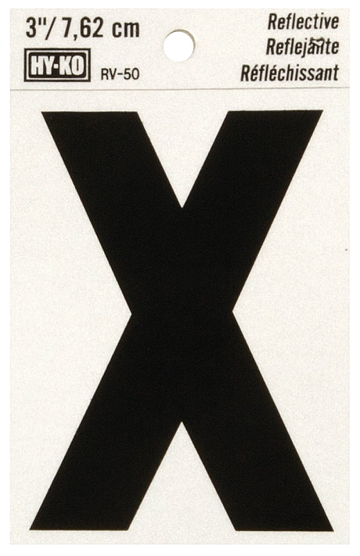Hy-Ko RV-50/X Reflective Letter, Character: X, 3 in H Character, Black ...