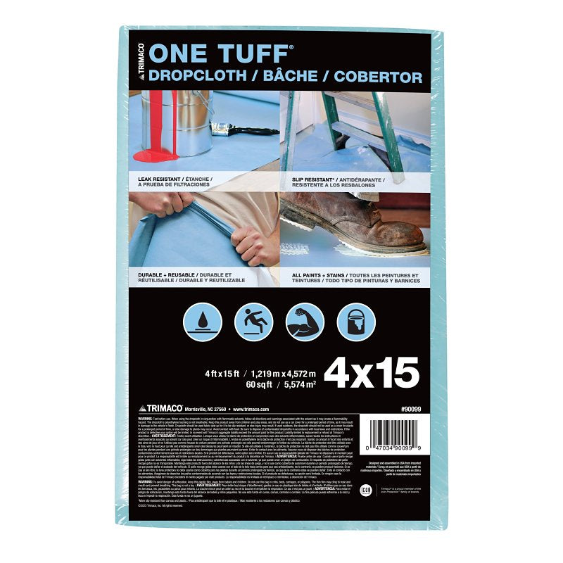 Trimaco ONE TUFF 90099 Drop Cloth, 15 ft L, 4 ft W, Sontara Fabric, Bl ...