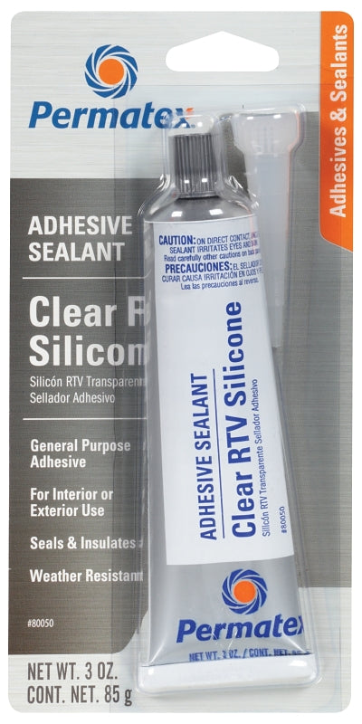 Permatex 80050 Silicone Adhesive Sealant, 3 oz Tube, Paste, Acetic Aci ...